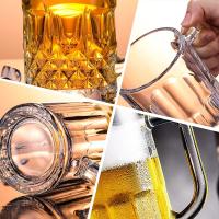 China Etched Clear Beer Glass Cup Drinking 600ML Large Beer Mug Classic Style for sale