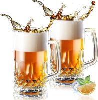 China Etched Clear Beer Glass Cup Drinking 600ML Large Beer Mug Classic Style for sale