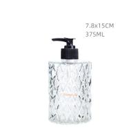China Cylinder Glass Pump Dispenser Bottle 375ML Liquid Soap Dispenser Bottles for sale