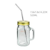 China 18OZ Clear Glass Mason Jar With Stainless Steel Straw Dishwasher Safe for sale