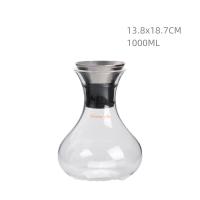 China Big Belly Glass Water Pitcher 1000ML Glass Jug With Spout Stainless Steel for sale