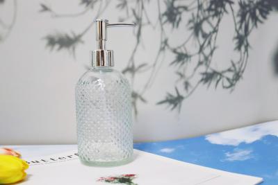 China 410ml Transparent Glass Soap Dispenser Bottles with Durable Reusable Feature for sale