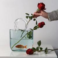 China Wedding Home Decor Modern Glass Handbag Vase Perfect for Fresh Flowers Goldfish for sale