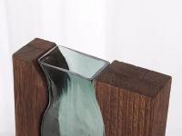 China H24cm Artistic Wood Glass Vase Wooden Base Cylindrical Flower Vase Unique Home for sale