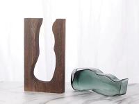 China H24cm Artistic Wood Glass Vase Wooden Base Cylindrical Flower Vase Unique Home for sale