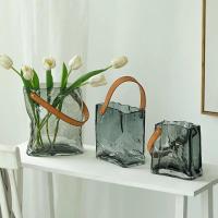 China Modern Unique Clear Handbag Vase Purse Glass Vase Decor for Home Office for sale