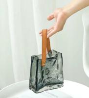 China Modern Unique Clear Handbag Vase Purse Glass Vase Decor for Home Office for sale