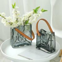 China Modern Clear Handbag Flower Vase Purse Glass Vase Decor for Home Office for sale
