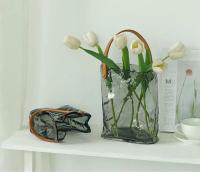 China Modern Clear Handbag Flower Vase Purse Glass Vase Decor for Home Office for sale