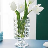 China Embossed Big Base Vase Crystal Glass Vase Hydroponic Green Plant Vase Dining Table Centerpieces Home Decor Office Party for sale