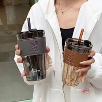 China Tumbler Water Glass, Cups with Straw and Lid Sealed Carry on for Coffee, Iced Tea, Thick Wall Insulated Glass Cup for sale