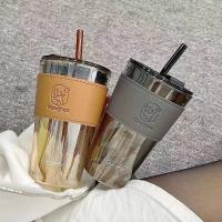 China Tumbler Water Glass Cups with Straw and Lid Sealed Carry on for Coffee Thick Wall Insulated Glass Cup for sale