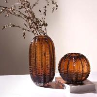 China Amber Glass Vases Global Decor Vase for Table Centerpieces for Living Room Entryway Shelf Office for sale