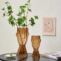 China H24cm Unique Modern Transparent Face Glass Vase for Holding Flowers Office Home Living Decor Display for sale