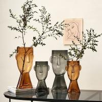 China H24cm Unique Modern Transparent Face Glass Vase for Holding Flowers Office Home Living Decor Display for sale