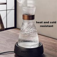 China Ribbed Glass Carafe With Wooden Lid For Water Beverage Daily Use Silicone Ring for sale