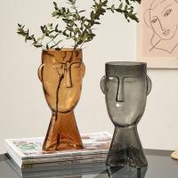 China H31cm Amber Elegant Transparent Glass Vase Decor for Modern Homes Office and Living Spaces for sale