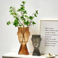 China H31cm Gray Modern Transparent Glass Vase - Decorative Home Office Flower Holder for sale
