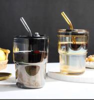 China 450ml Sealed Tumber Glass Cups with Straw and Lid for Easy Carrying of Coffee Beverage for sale