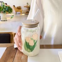 China 400ml Tall Water Glass Tumbler with Straw and Lid Elegant Tumbler Water Glass for sale