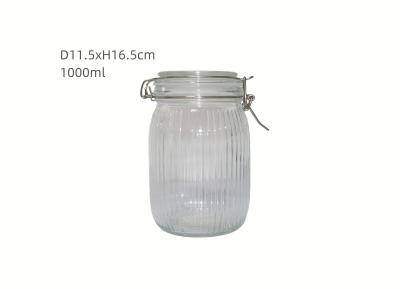 China 1000ml Storage Friendly Ribbed Empty Glass Jars Transparent and Durable Capacity for sale