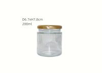 China 200ml Clear Ribbed Empty Glass Jars with Airtight Lids Silk Screen Logo Custom Design for sale