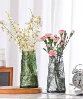 China H20cm Modern Embossed Glass Vase for Flowers Elegant Home Office Decoration for sale
