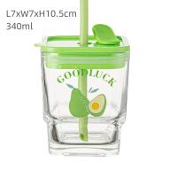 China 350ml Clear Reusable Glass Cups With Lid And Straw Glass Tumbler Sealed Carry On for sale