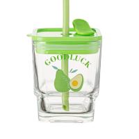 China 350ml Clear Reusable Glass Cups With Lid And Straw Glass Tumbler Sealed Carry On for sale