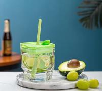 China 350ml Clear Reusable Glass Cups With Lid And Straw Glass Tumbler Sealed Carry On for sale