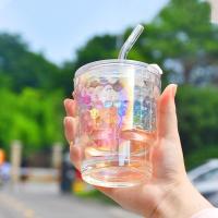 China 13OZ / 400ML Hoshine Joy Clear Glass Cups with Straw and Lid Ice Coffee Glass Cups for sale