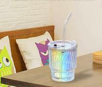 China 13OZ/400ML Hoshine Joy Ice Coffee Glass Cups with Straw and Lid Sealed Carry-on Thick Wall Glass Water Cups for sale