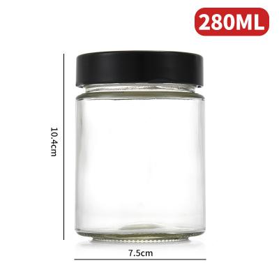 China 280ML Embellished Logo Crystal Clear Glass Jars Reusable Empty Jars for Food Storage for sale