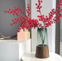 China H28cm Glass Vase Modern Home Decor Living Room Office Centerpiece Wooden Base for sale