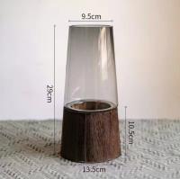 China H29cm Elegant Glass Vase Home Decor Living Room Office Centerpieces Wooden Base for sale