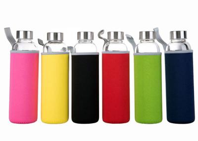 China 16 Oz Fancy Unbreakable Glass Water Bottle With Stainless Steel Cap for sale