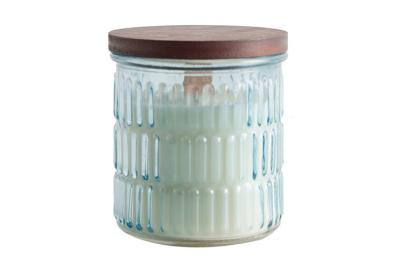China Vintage Glass Tealight Candle Holders Embossed Feature Wooden Cover for sale