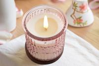 China Vintage Glass Tealight Candle Holders Embossed Feature Wooden Cover for sale