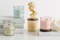China Vintage Glass Tealight Candle Holders Embossed Feature Wooden Cover for sale