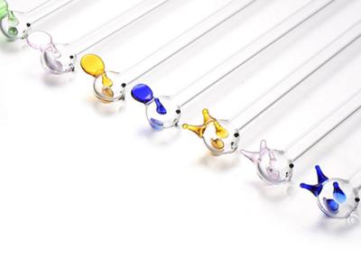 China High Borosilicate Glass Spoon Straws Special Fish Design OEM Service for sale