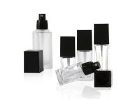 China Clear 30ml Square Cosmetic Glass Bottles For Frost Liquid Foundation for sale