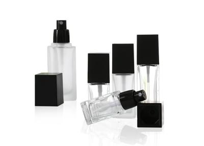 China Clear 30ml Square Cosmetic Glass Bottles For Frost Liquid Foundation for sale