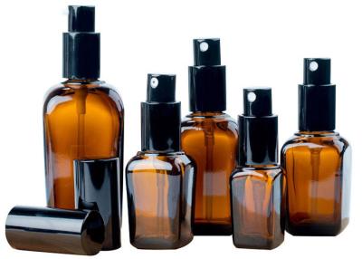 China Press Type Cosmetic Glass Bottles / Amber Cosmetic Jars Square Shape for sale