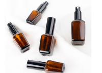 China Press Type Cosmetic Glass Bottles / Amber Cosmetic Jars Square Shape for sale