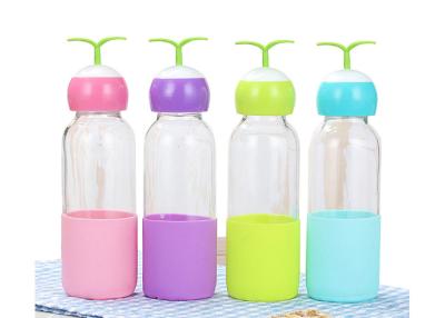 China 300ml Glass Drinking Bottles With Silicone Cover Eco Friendly Feature for sale
