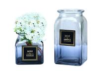 China Elegant Square Decorative Clear Glass Vases Customized Logo Printing for sale