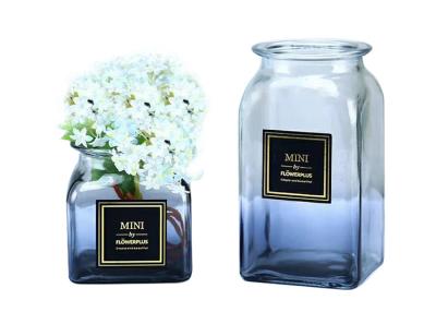 China Elegant Square Decorative Clear Glass Vases Customized Logo Printing for sale