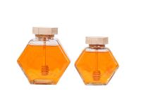 China 220ml 380ml Hexagonal Glass Honey Jars Wooden Lid OEM ODM Service for sale