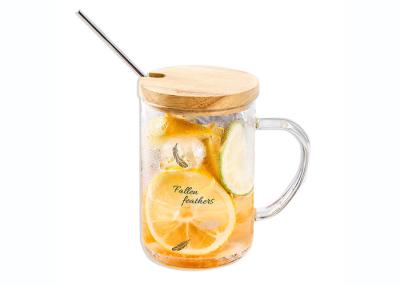 China Personalized Glass Coffee Mugs With Wooden Lid Heat Resistant Glass for sale