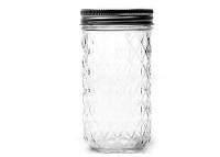 China Embossed Clear Wide Mouth Pint Jars For Beverage Jam SGS Certification for sale